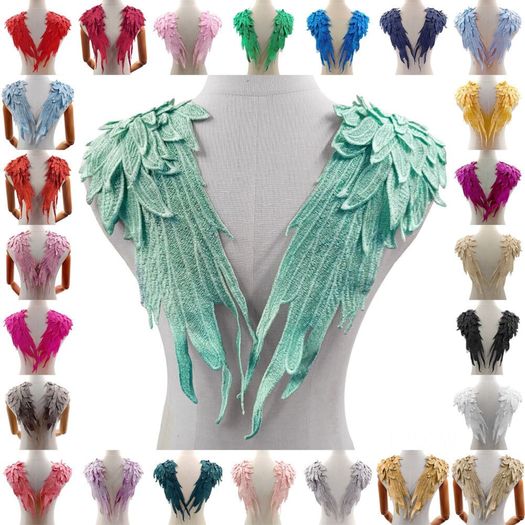 3D Angel Wing Shoulder Strap Patch Pair Guipure Lace Neckline Collar ...