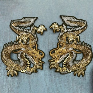 Large Gold Dragon Iron on Patch Pair Chinese Dragon Sew on Back Patch ...