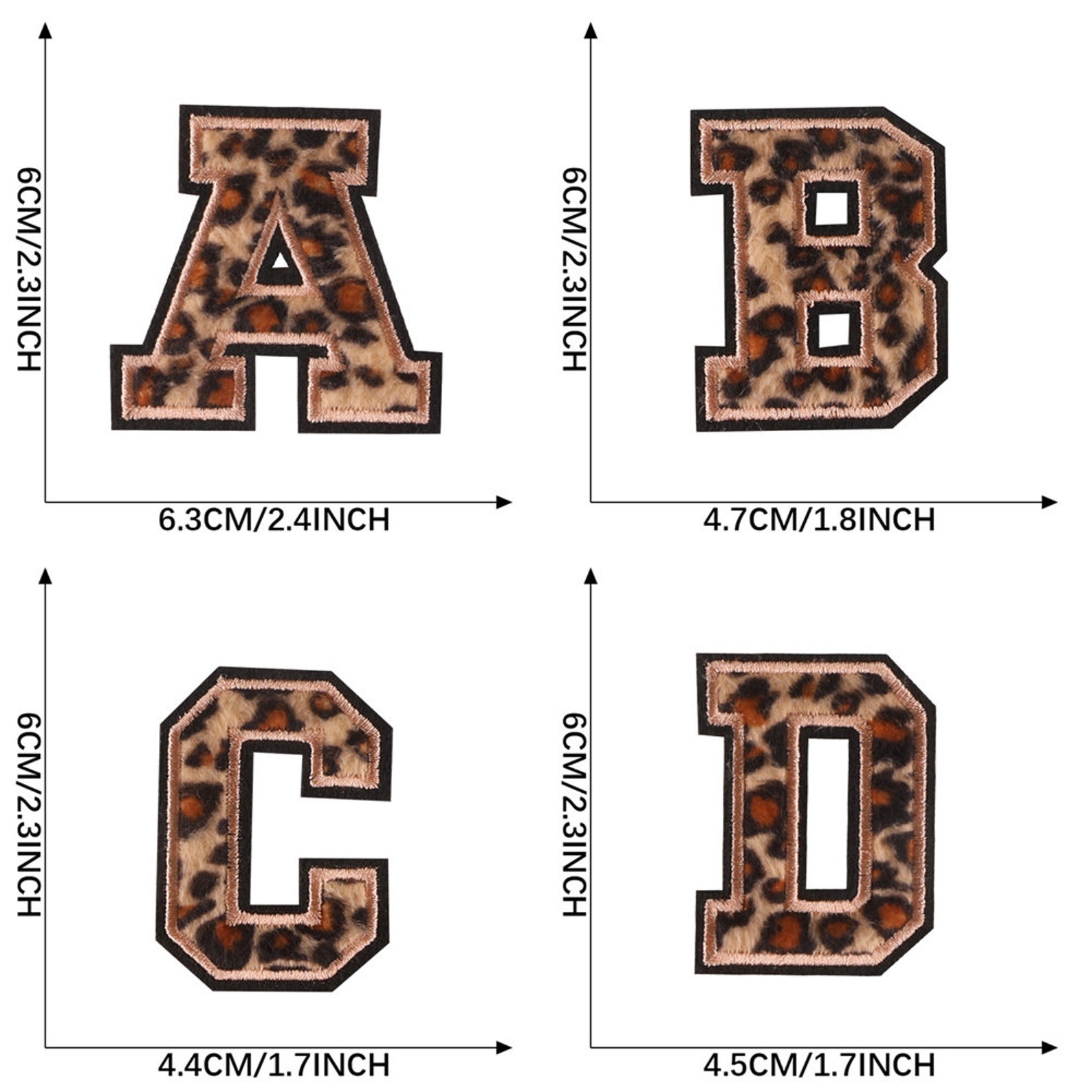 Leopard Letter Iron on Sew Patch Cheetah Dotted Pattern Chenille Fuzzy ...