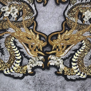 Large Gold Dragon Iron on Patch Pair Chinese Dragon Sew on Back Patch ...