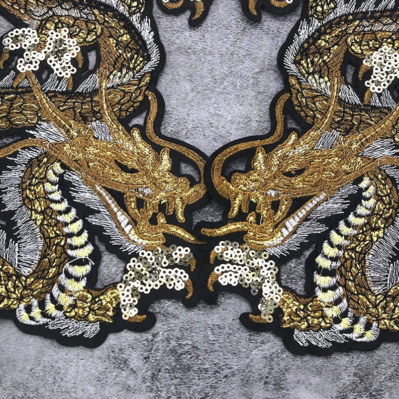 Large Gold Dragon Iron on Patch Pair Chinese Dragon Sew on Back Patch ...