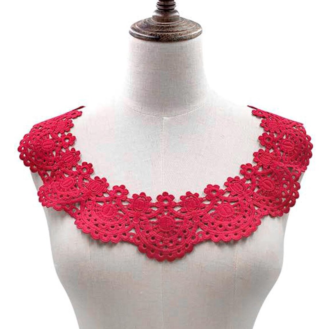 Guipure Lace Trim Floral Applique Round Collar Neckline Patch Shoulder ...