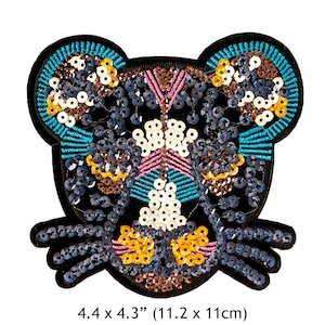 Large Leopard Head Sequin Sew on Patch Back Patch Metallic Applique ...