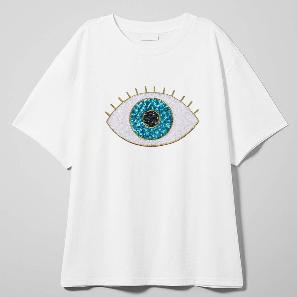 All Seeing Eye Sequin Iron on Patch Evil Eye Large Sew on - Etsy