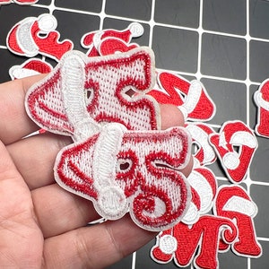 Christmas Letter Iron on Patch Sew Patch Santa Claus Xmas Hat Alphabet ...