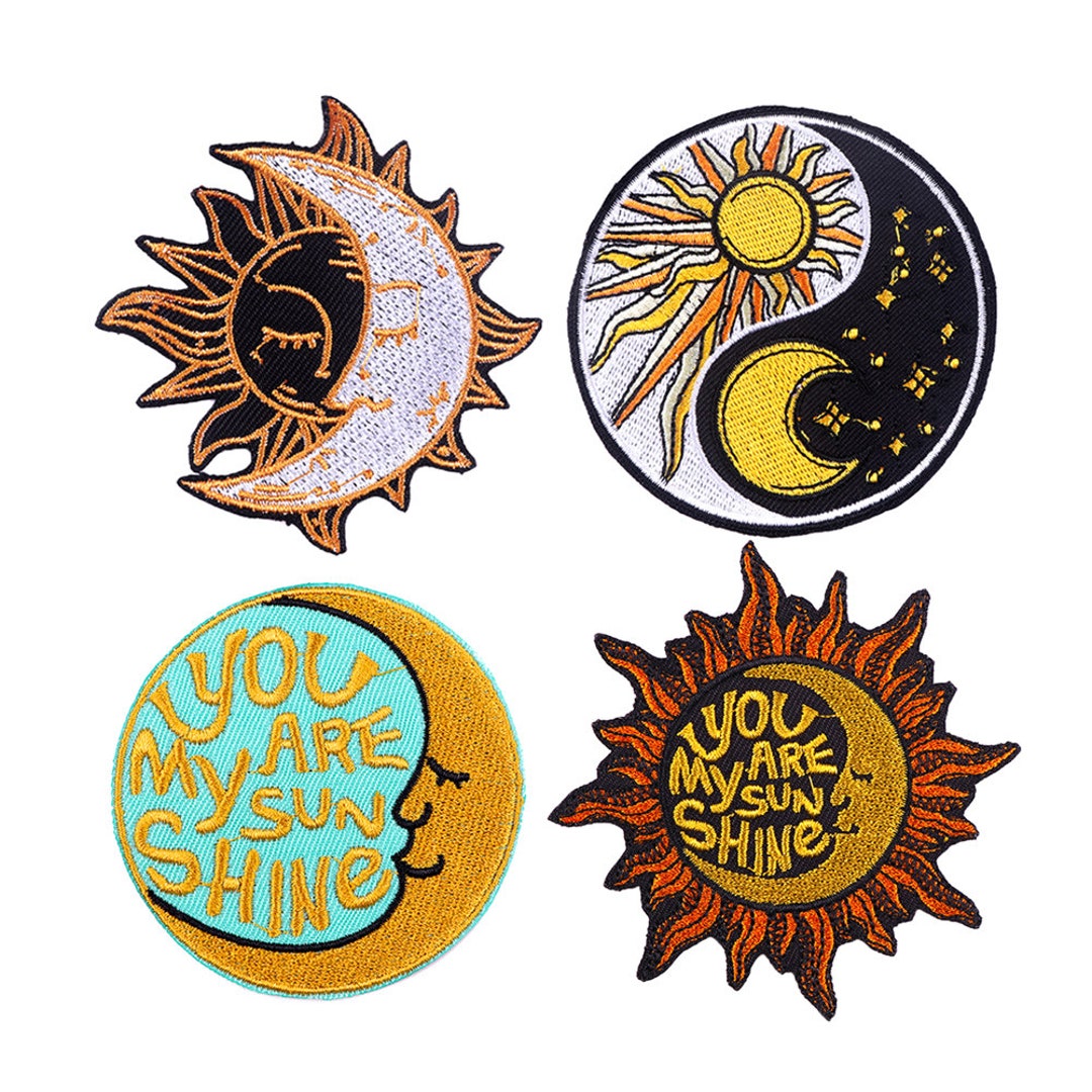 Sun Moon Round Iron on Patch Sew Celestial Star Solar Crescent Moon ...