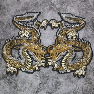 Large Gold Dragon Iron on Patch Pair Chinese Dragon Sew on Back Patch ...