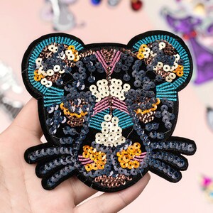 Large Leopard Head Sequin Sew on Patch Back Patch Metallic Applique ...