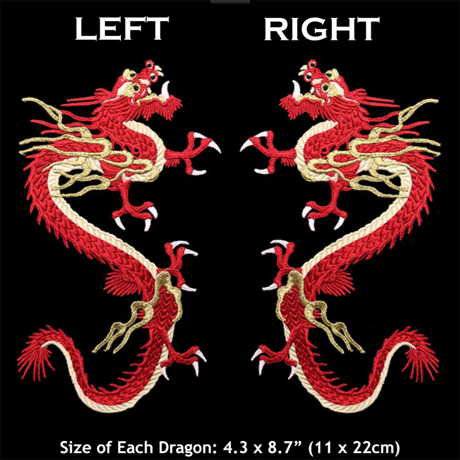 Large Chinese Dragon Sew on Patch Pair Back Patch Embroidery - Etsy