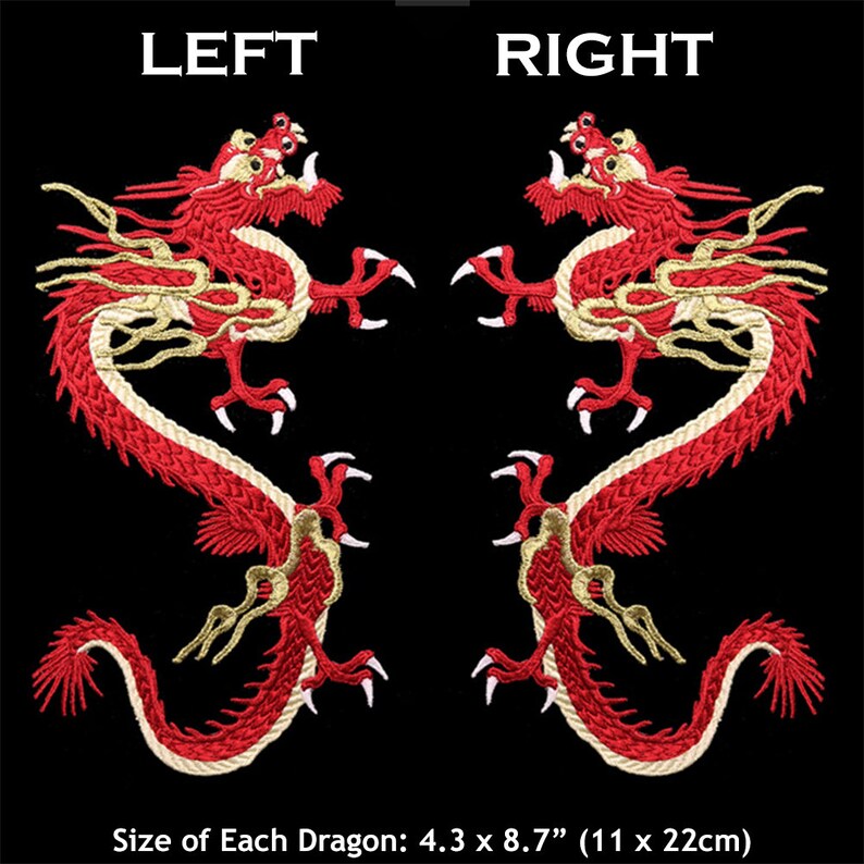 Large Chinese Dragon Sew on Patch Pair Back Patch Embroidery - Etsy