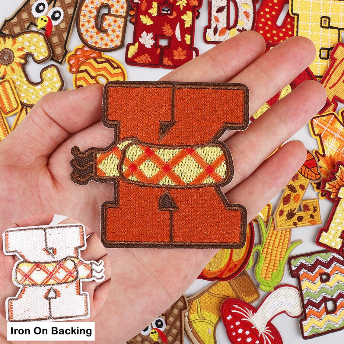 Fall Harvest Letter Patch Iron on Patch Autumn Picking Harvesting Leaf ...