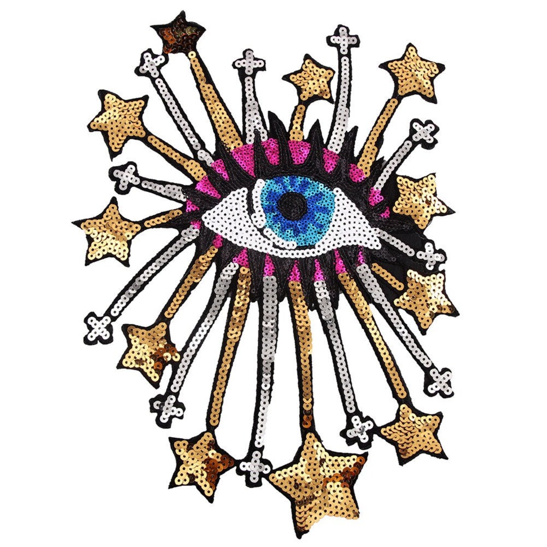 All Seeing Eye Sequin Iron on Patch Large Sew on Patch Sparkling Big ...