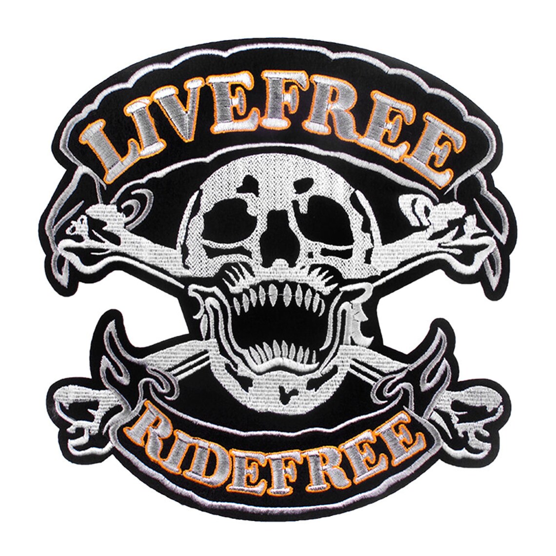 Large Skull Rider Sew Iron on Patch Embroidered Jolly Roger Live Free ...