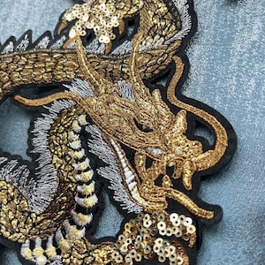 Large Gold Dragon Iron on Patch Pair Chinese Dragon Sew on Back Patch ...