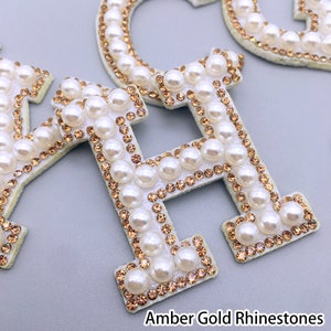 Pearl Rhinestone Letter Iron on Patch Sew Beaded Alphabet A-Z Bling ...