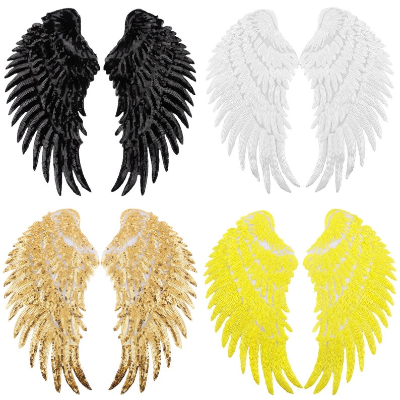 Large Sequin Angel Wing Iron on Patch 35cm 13.75" Glitter Sparkling ...