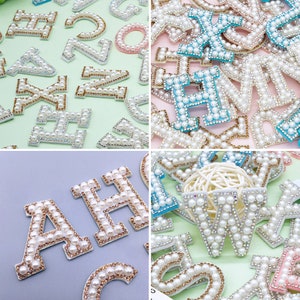Pearl Rhinestone Letter Iron on Patch Sew Beaded Alphabet A-Z Bling ...