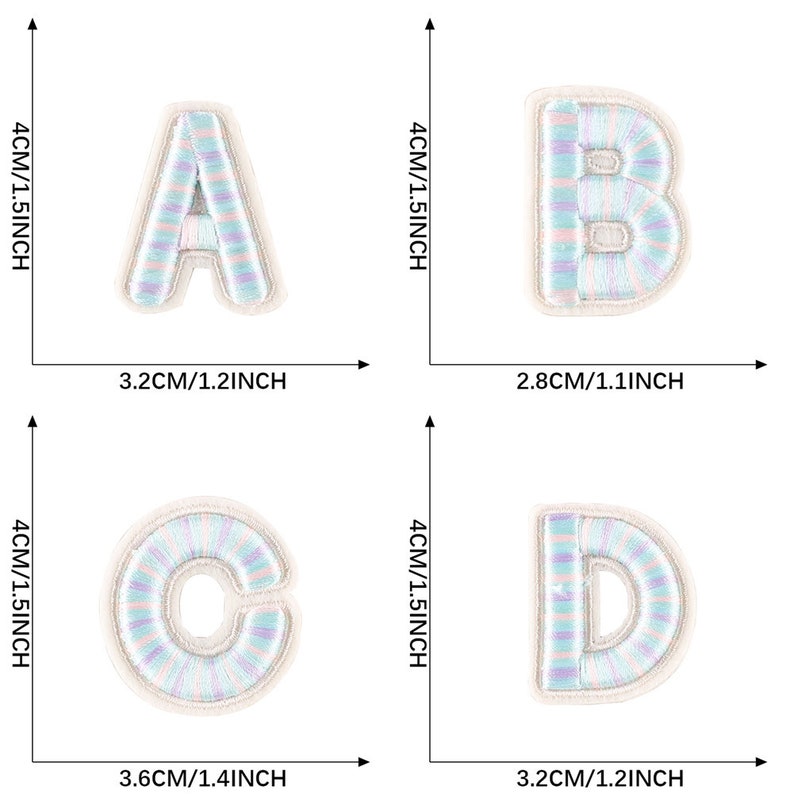 3D Letter Patch Iron on Patch Blue Purple Pink Striped 1.5"/4cm Sew on ...