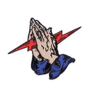 Prayer Hand Sew Iron on Patch Praying Pray Cross Rose Anchor Flash ...