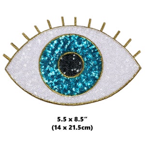 All Seeing Eye Sequin Iron on Patch Evil Eye Large Sew on Patch ...