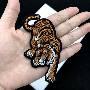 Large Tiger Iron on Patch Sew on Patch Embroidered Embroidery Crouching Bengal Roaring Motif ...