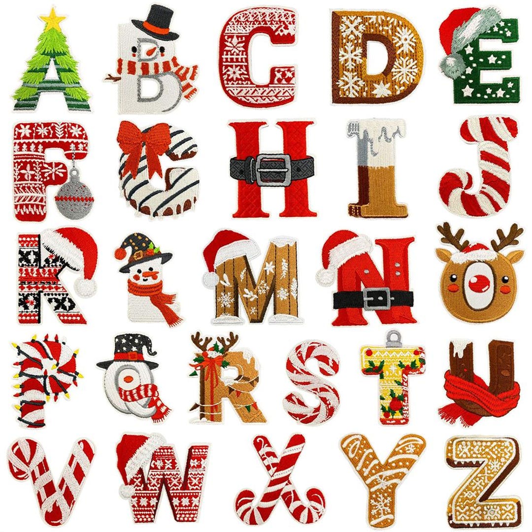 Christmas Alphabet Iron on Patch | Embroidered Snowman Reindeer Xmas ...