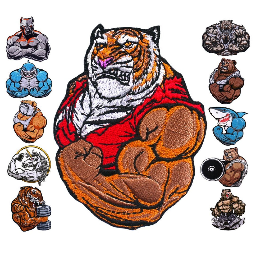 Muscle Man Sew Iron on Patch Muscular Strong Bicep Bodybuilder ...