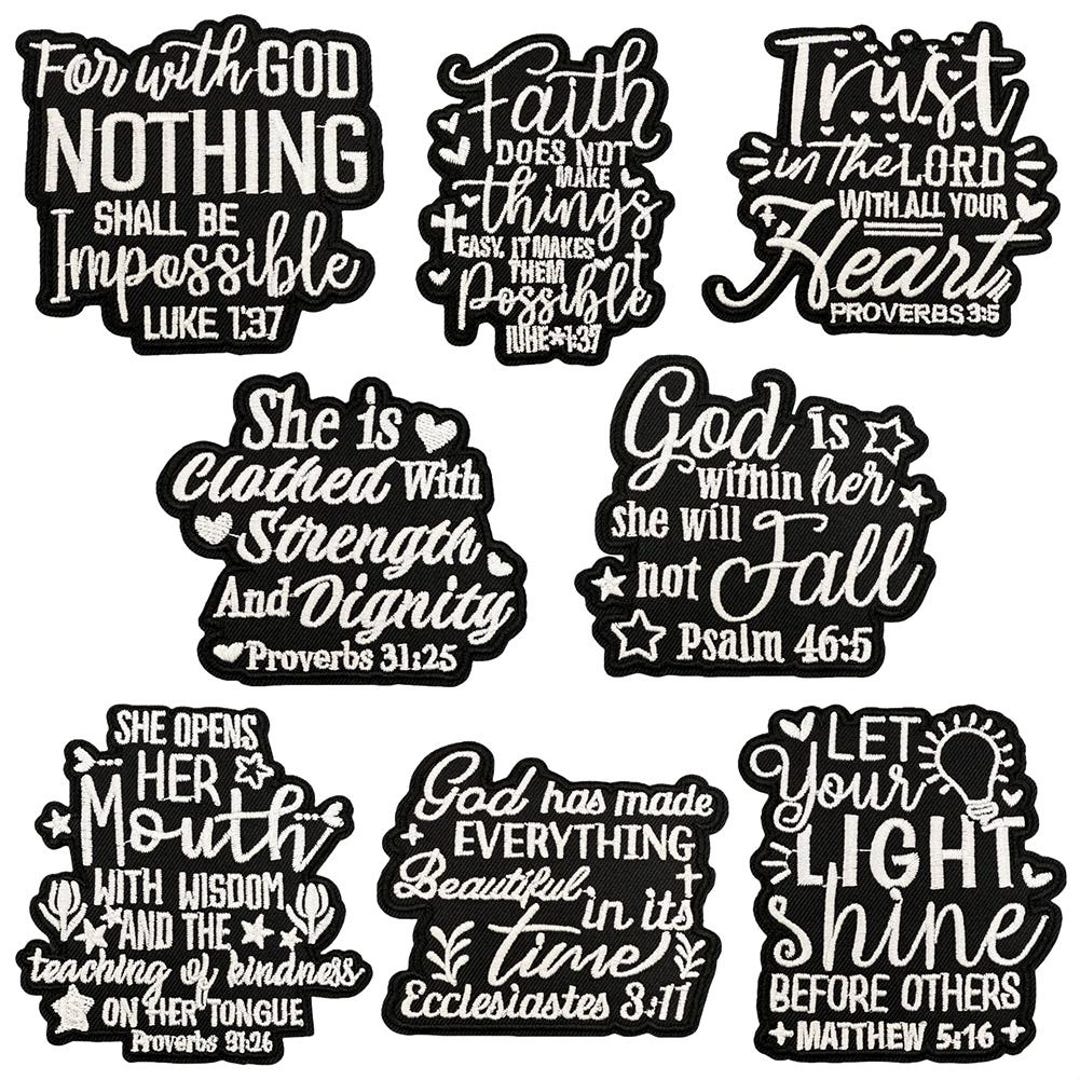 Jesus Scripture Iron on Patch - Bible Verse Embroidered Patch - Black ...