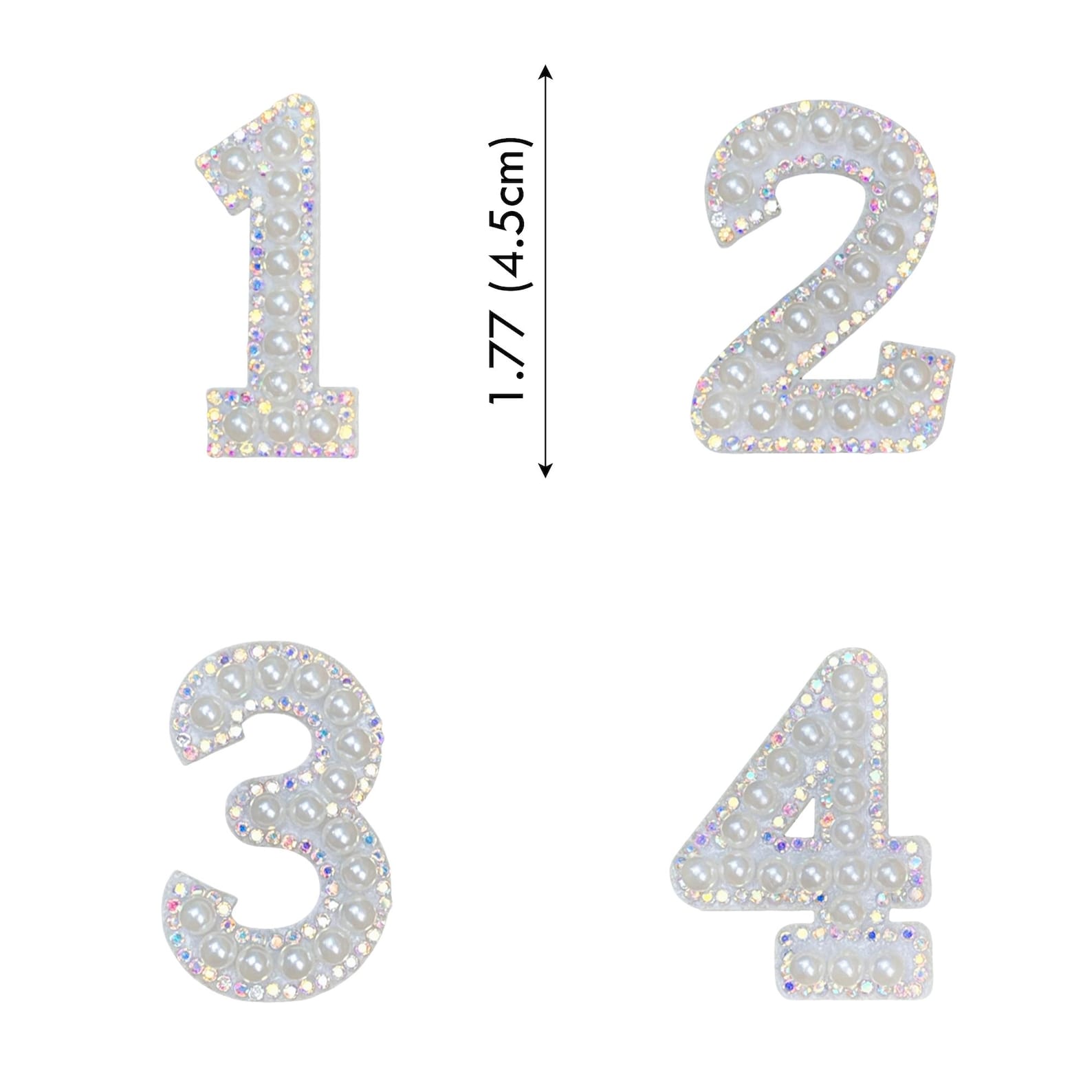 Pearl Number Iron on Patch Iridescent Rhinestone Sew Beaded Bead Digit ...