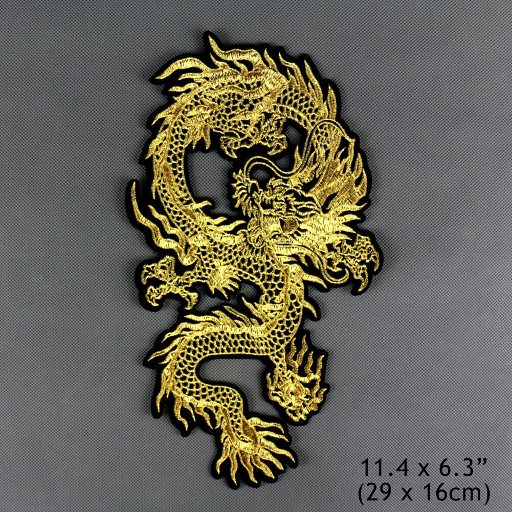 Large Chinese Dragon Sew on Patch Pair Back Patch Gold Thread - Etsy