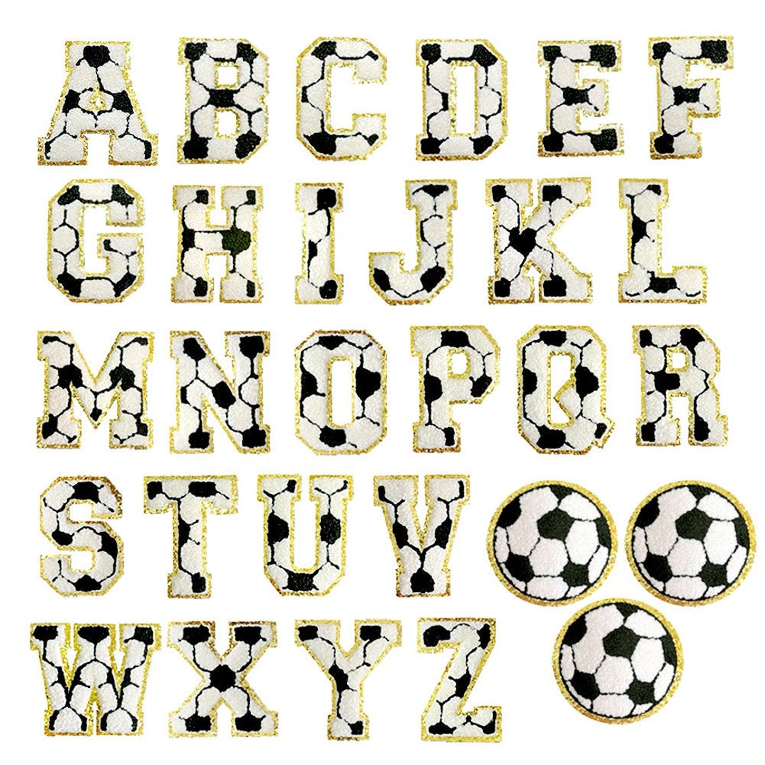 Football Letter Iron on Patch Chenille 3"/7.5cm Soccer A-Z Gold Trim ...