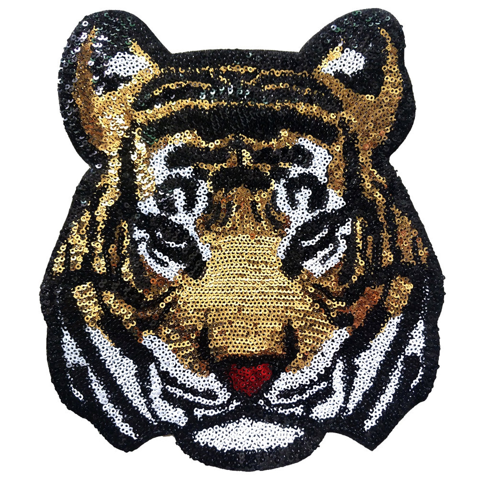 Large Sequin Tiger Head Iron on Patch Sew on Patch Sparkling - Etsy