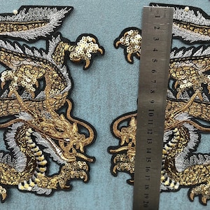 Large Gold Dragon Iron on Patch Pair Chinese Dragon Sew on Back Patch ...