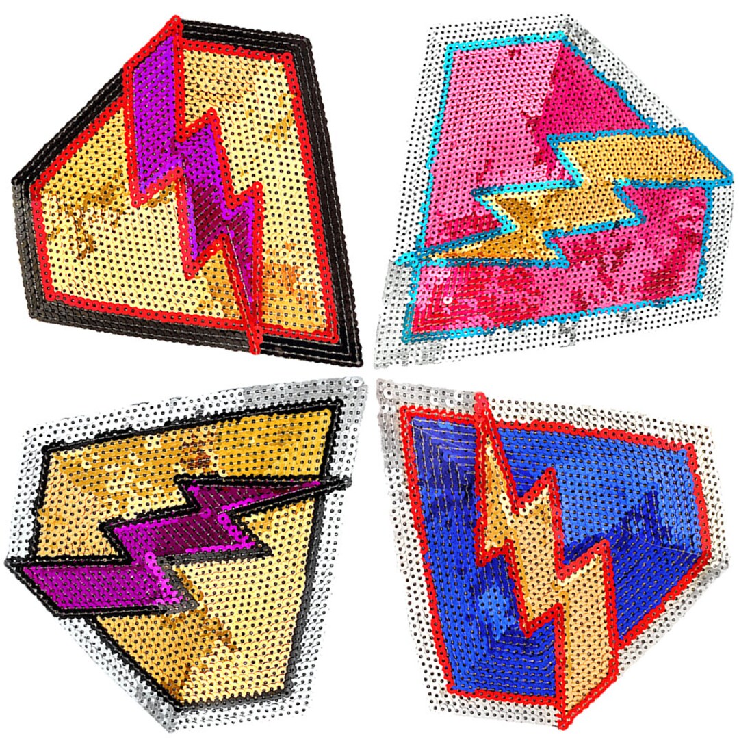 Flash Iron on Patch Lightning Bolt Sequin Sew Patch Colorful Gold Embroidered Emblem Logo Badge ...