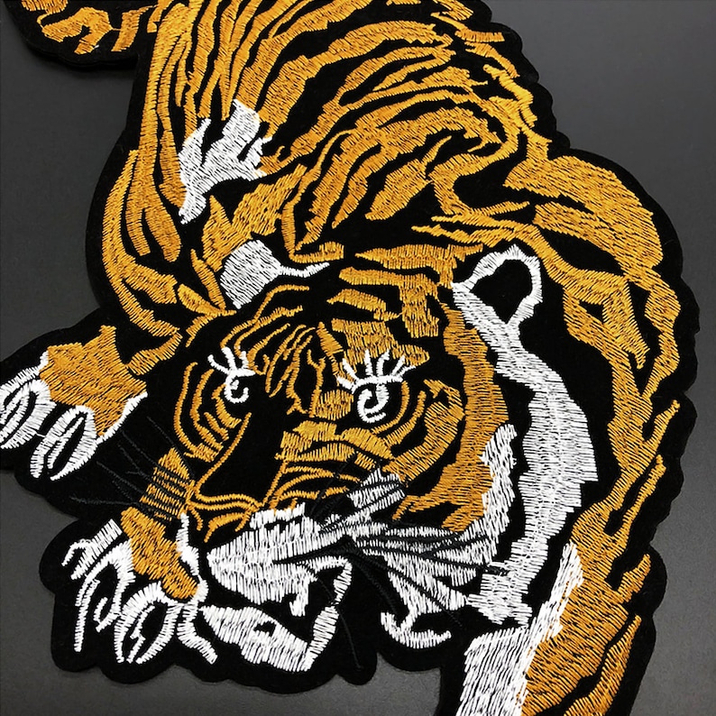 Large Tiger Iron on Patch Sew on Patch Embroidered Embroidery Crouching ...