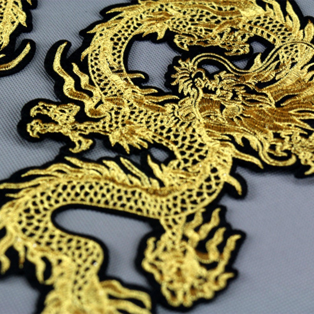 Large Chinese Dragon Sew on Patch Pair Back Patch Gold Thread - Etsy