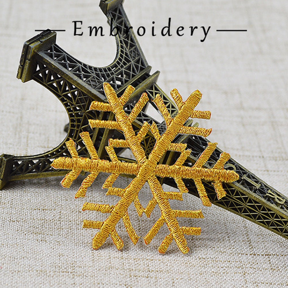 3pc Snowflake Iron on Patch Embroidered White Gold Silver Snow Flake ...