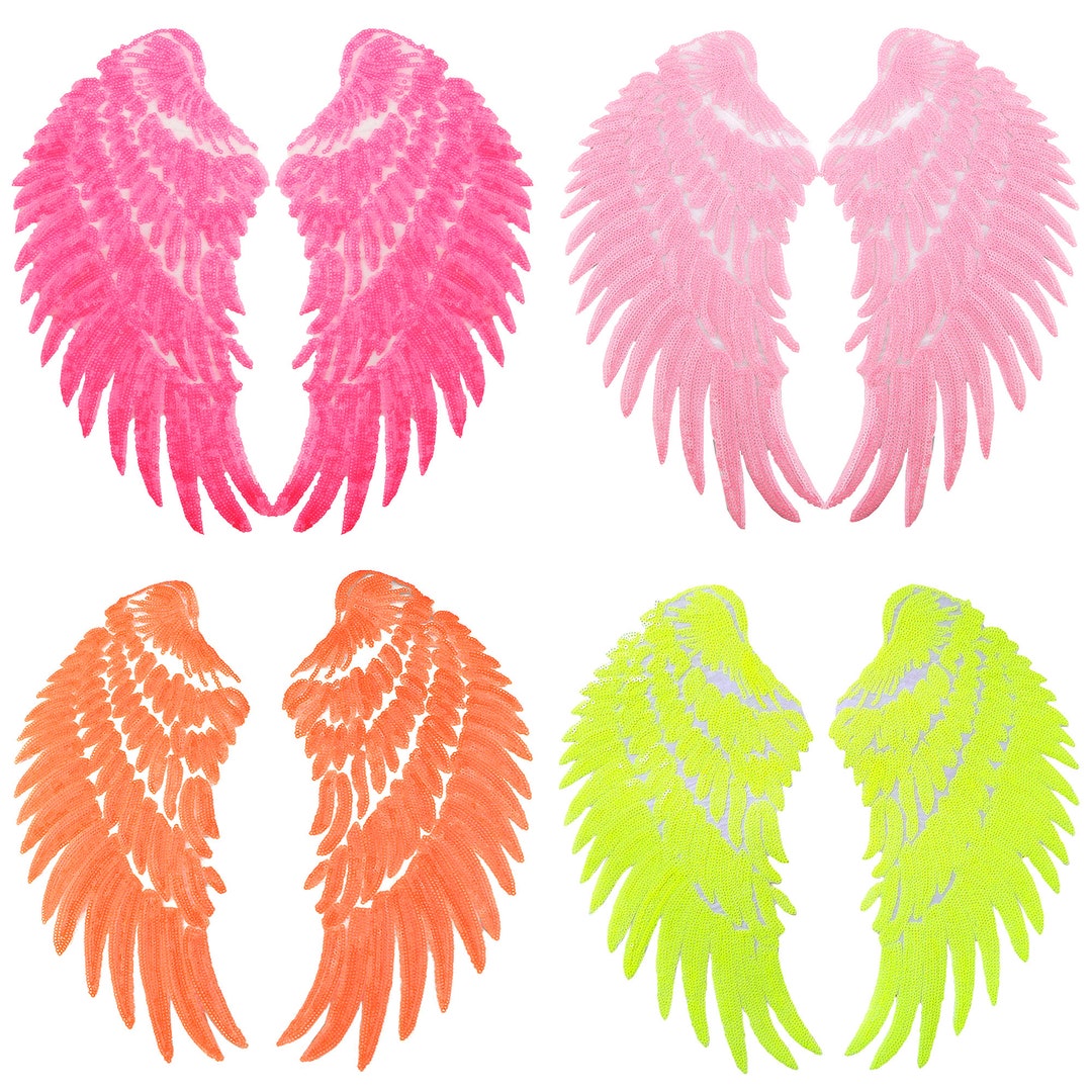 Large Sequin Angel Wing Iron on Patch 35cm 13.75" Glitter Sparkling ...