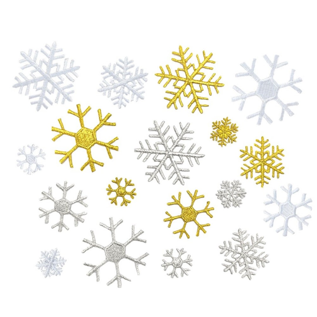 3pc Snowflake Iron on Patch Embroidered White Gold Silver Snow Flake ...