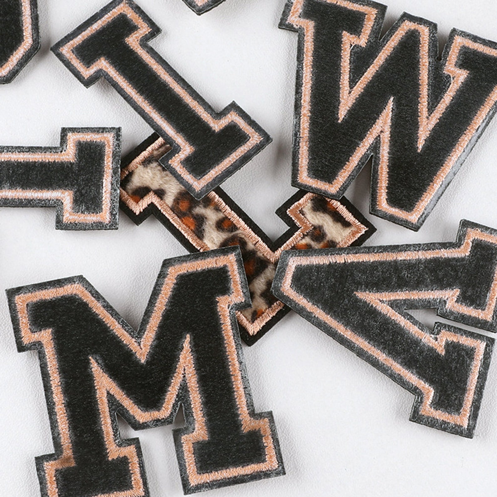 Leopard Letter Iron on Sew Patch Cheetah Dotted Pattern Chenille Fuzzy ...