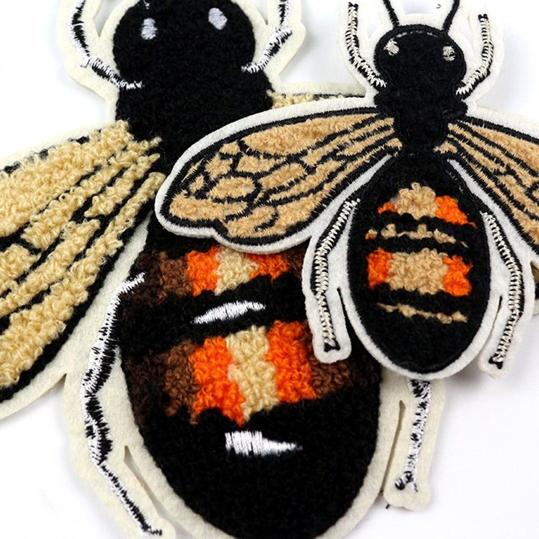 Chenille Bumble Bee Sew on Patch 2 Sizes Large Small Wasp Queen Bee ...