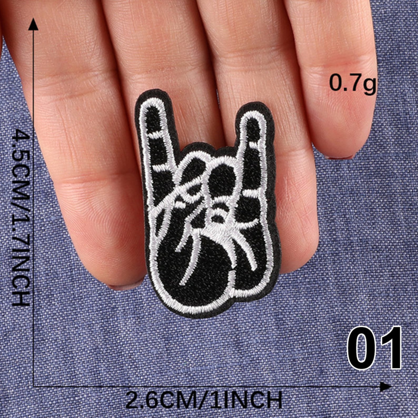 Skeleton Middle Finger Sew Iron on Patch Bone Hand Sign Rock and Roll ...