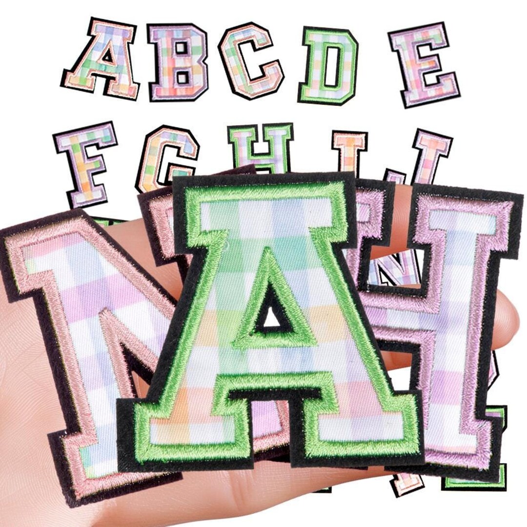 Letter Patch Iron on Patch Checkered Plaid Green Purple Pink 2.4"/6cm ...