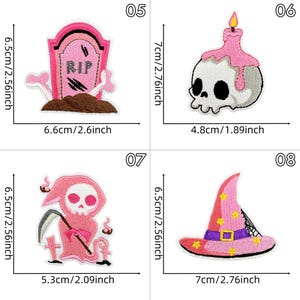 Pink Halloween Iron on Patch Ghost Witch Hat Cat Jack O'lantern Grim ...