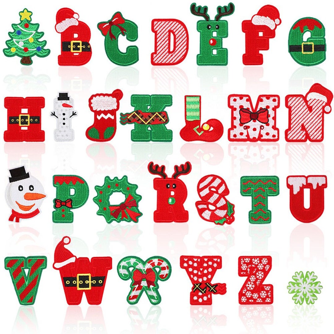 Christmas Letter Iron on Patch Sew Patch Snowman Reindeer Xmas ...