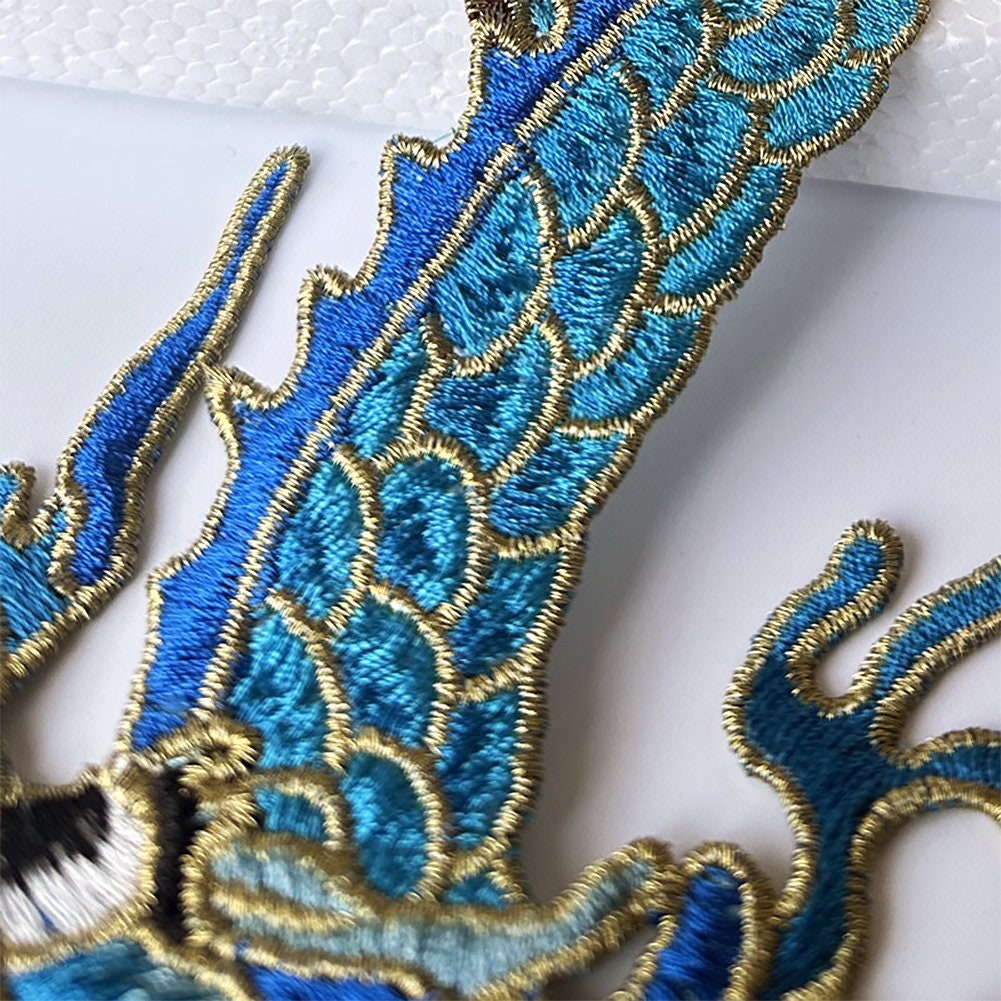 13" Large Chinese Dragon Patch Azure Dragon Sew on Back Patch Metallic ...