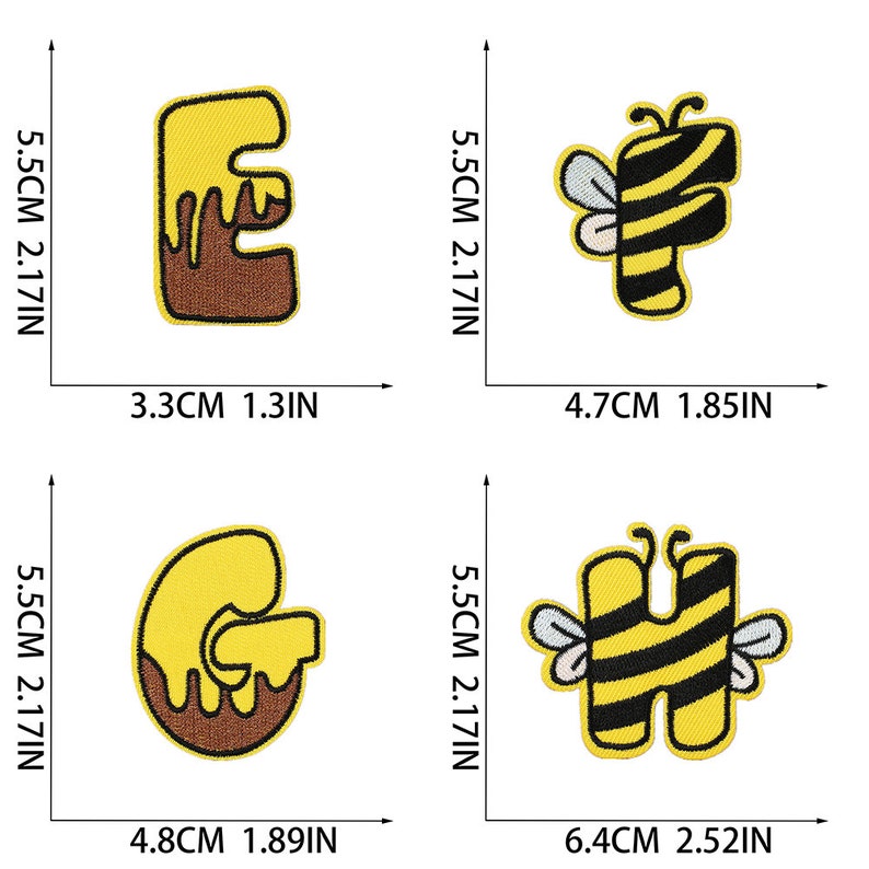 Honey Bee Letter Iron on Patch Sew on Patch Cute Embroidered Alphabet A ...