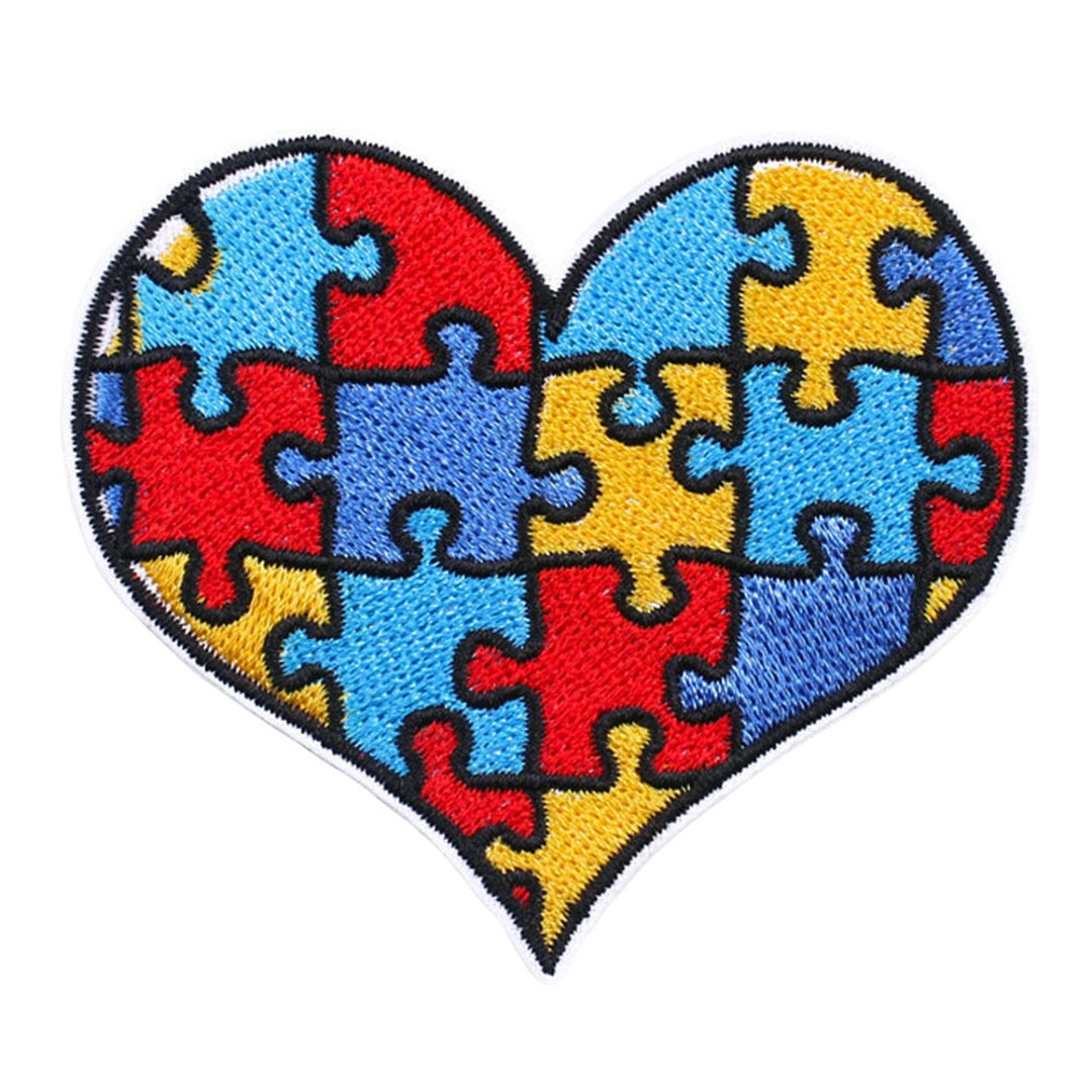 Autism Awareness Iron on Sew Patch Jigsaw Puzzle Heart Support Autism ...