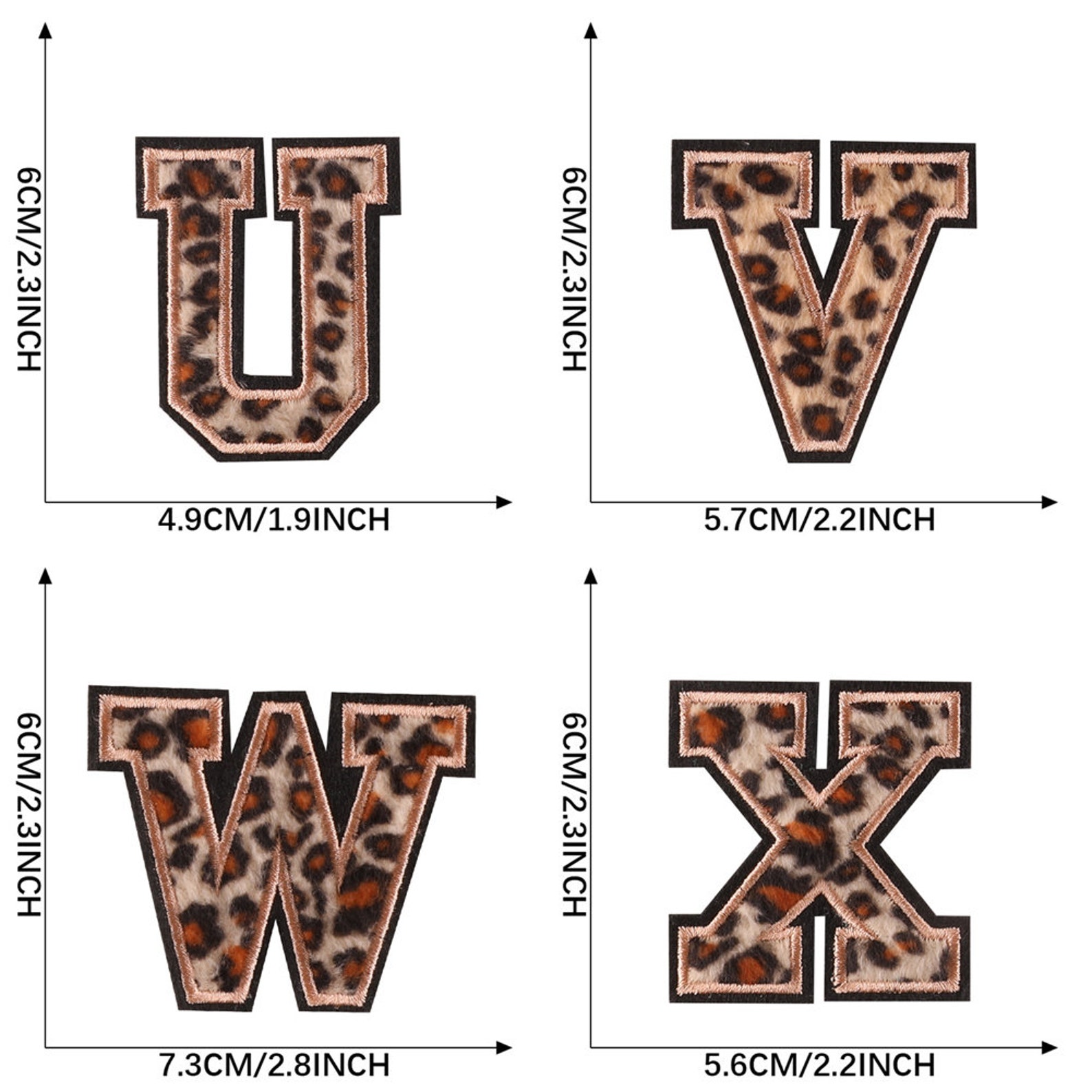 Leopard Letter Iron on Sew Patch Cheetah Dotted Pattern Chenille Fuzzy ...