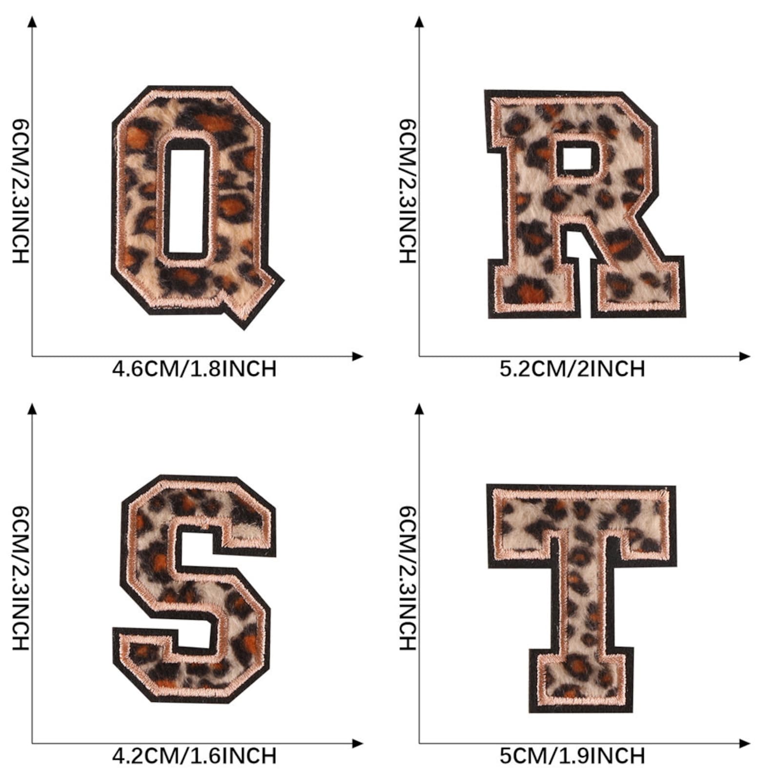 Leopard Letter Iron on Sew Patch Cheetah Dotted Pattern Chenille Fuzzy ...